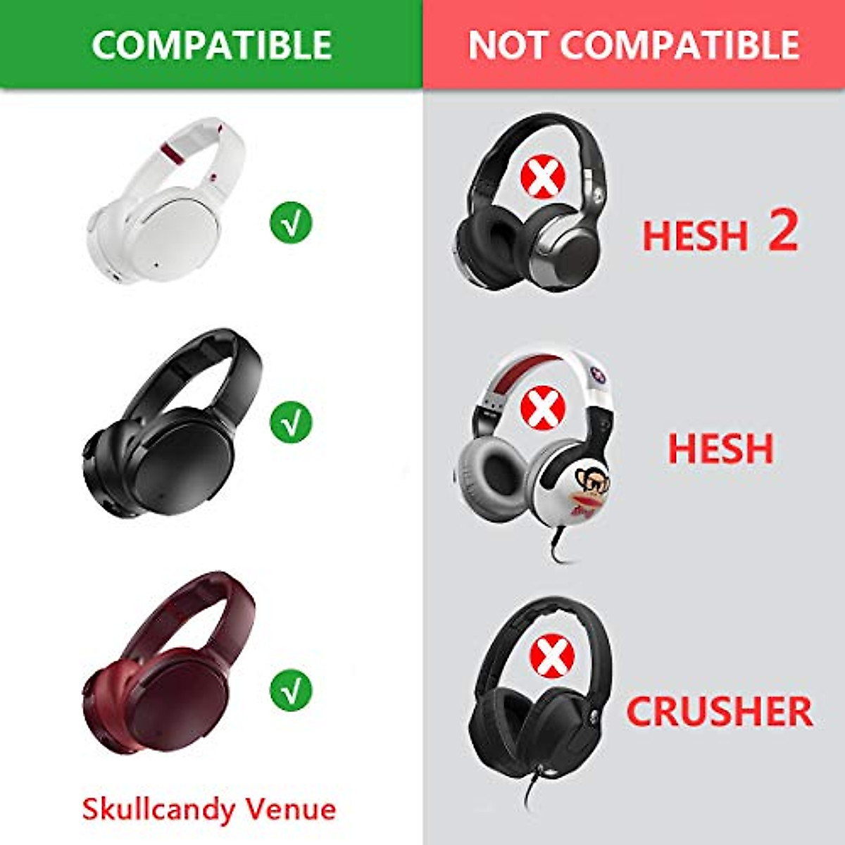 Geekria QuickFit Protein Leather Replacement Ear Pads for Skullcandy Venue Wireless ANC Headphones Ear Cushions, Headset Earpads, Ear Cups Repair Parts (Black)