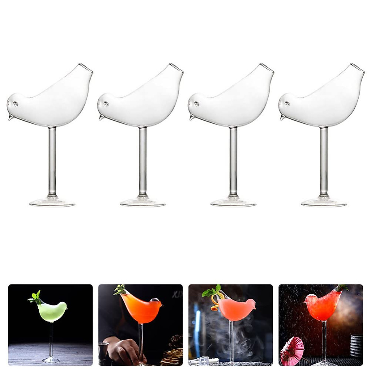 Yardwe Glass Cups 4pcs Bird Cocktail Glasses Clear Glass Martini Glasses Glass Goblets for Whiskey Margarita Aperitif Bar Pub Martini Glasses for Kitchen Bar Party Wedding Flamingo