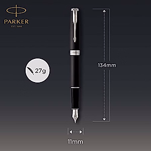 PARKER Sonnet Fountain Pen, Matte Black Lacquer with Palladium Trim, Medium Nib (1931522)