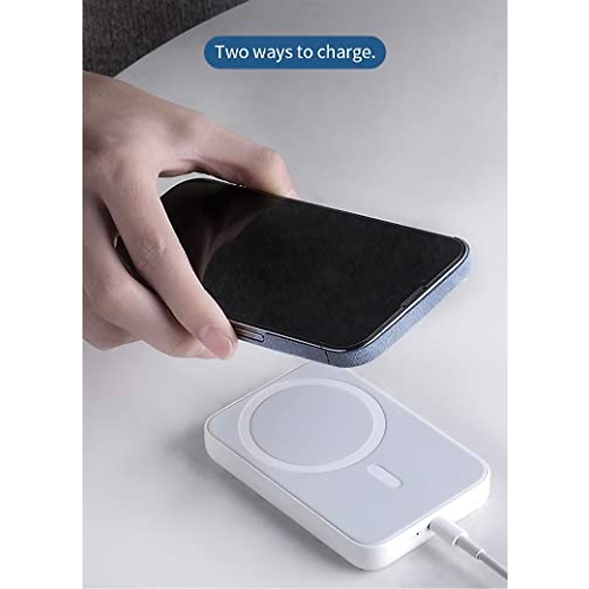 Magnetic Portable Charger Compatible with iPhone Lighting Cable to Charge, no Extra Cable Needed MagSafe Battery Pack, 5000mAh Magnetic Charging Power Bank, Fast Wireless Charge