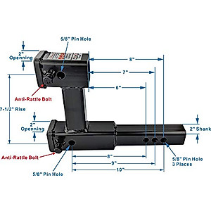 TOPTOW 64131 Dual Hitch Extension, 2 inch Towing Receivers, Extends Adjustable Length, 4,000lbs