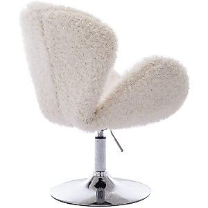 Wahson Faux Fur Armchair Modern Accent Chair with Chrome Base Leisure Swivel Chair Height Adjustable,Occasional Chair for Living Room/Bedroom/Lounge (Cream-Curly Fur)