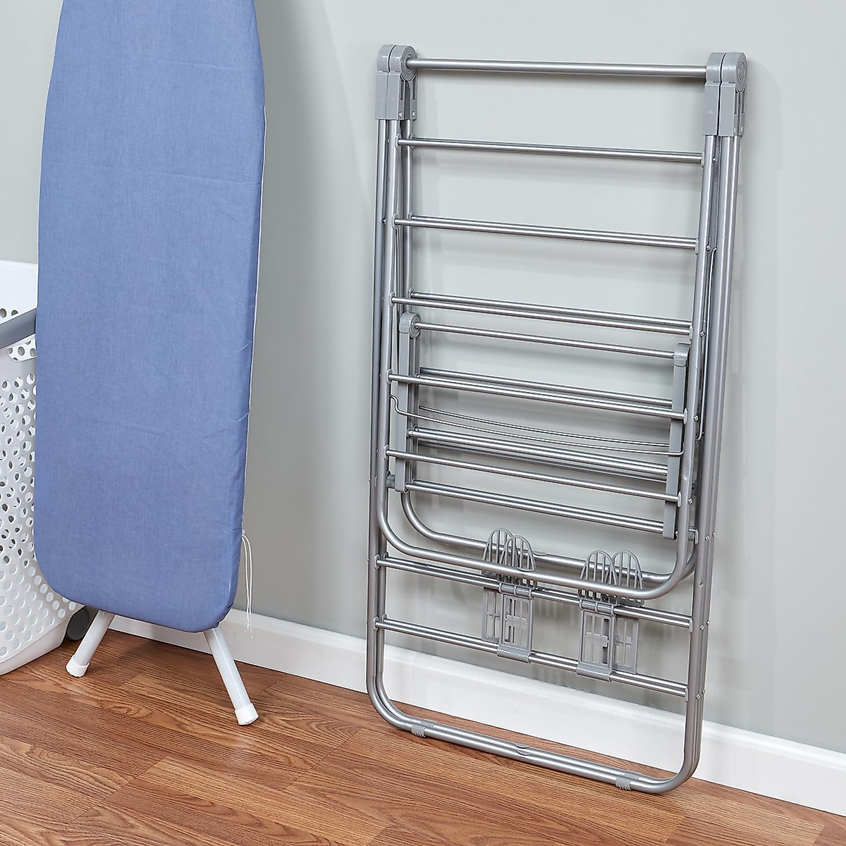Foldable Clothes Drying Rack with Shoe Drying Area by Home Basics | Powder Coated Steel, Collapsible Design with Shelf, Ample Drying Space | Expands on Both Sides