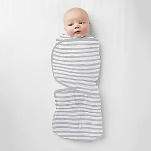 BreathableBaby Adjustable 3-in-1 Soft Premium Cotton Newborn Swaddle Trio Blanket & Wrap, (Infants 0-4 months) – Gray Watercolor Stripe, Arms Up, Arms Down, Arms Out, 61233-A
