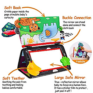 Baby Mirror Toys with Crinkle Cloth Book for Infants 0-3 Months Tummy Time Toys for Baby 3-6 Months High Contrast Newborn Sensory Toy for 0-6 7 9 Month Teething Toys for Babies 6-12 Month Shower Gifts