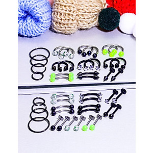 Prjndjw 16g Lip Rings Stainless Steel Horseshoe Rings Eyebrow Rings Labret Monroe Lip Rings Nail Tragus Helix Earrings Studs Ring Medusa Piercing Jewelry 8mm 44 Pcs Glow in the Dark