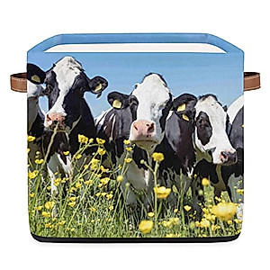 Funky Qiu Storage Cube Bins Farm Flower Cow Large Collapsible Storage Basket with Handle Decorative Storage Boxes for Toys Organizer Closet Shelf Nursery Kid Bedroom,13x13x13