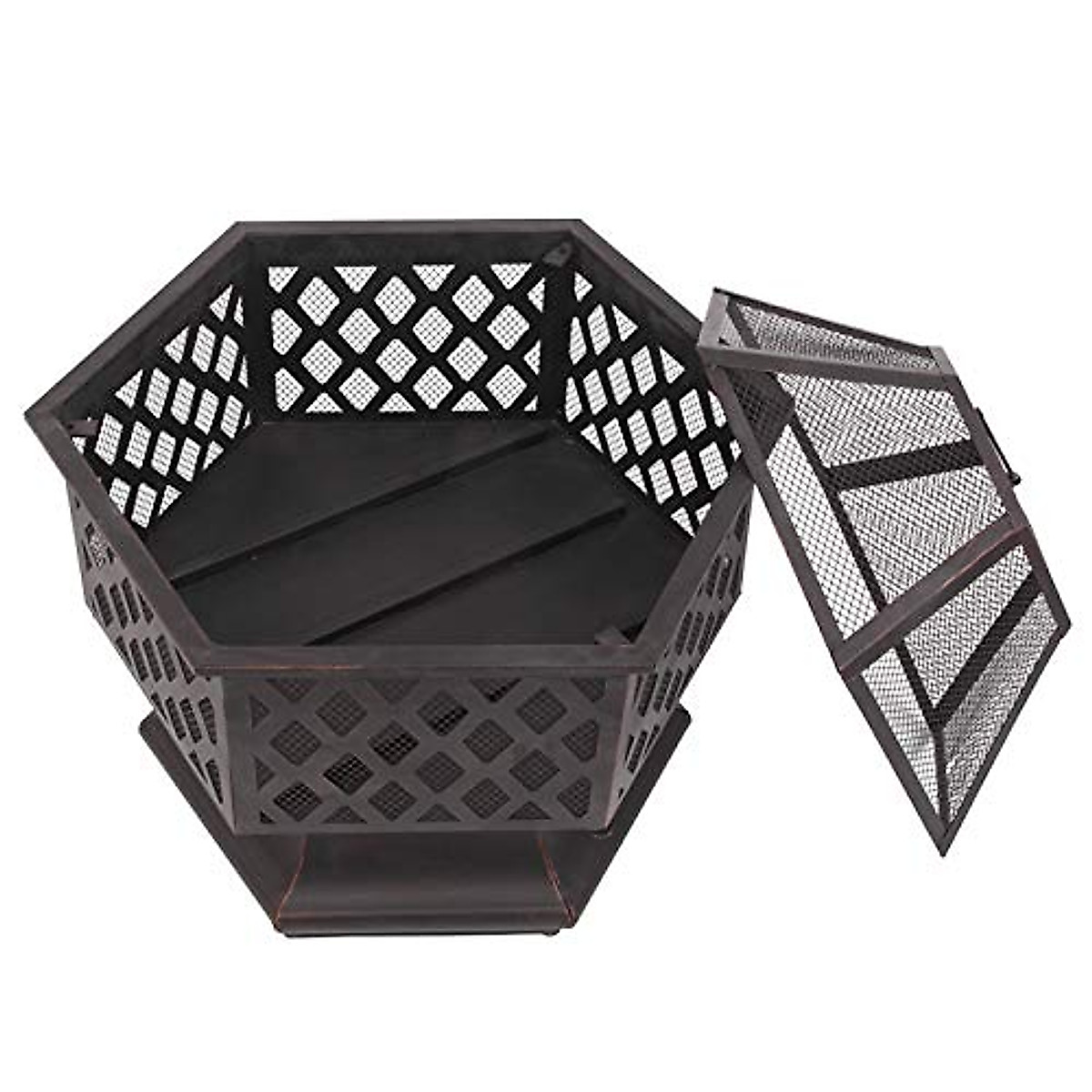 Fire Pit,22" Hexagonal Shaped Iron Brazier Wood Burning Fire Pit Decoration for Patio Backyard Garden Beach Camping Picnic