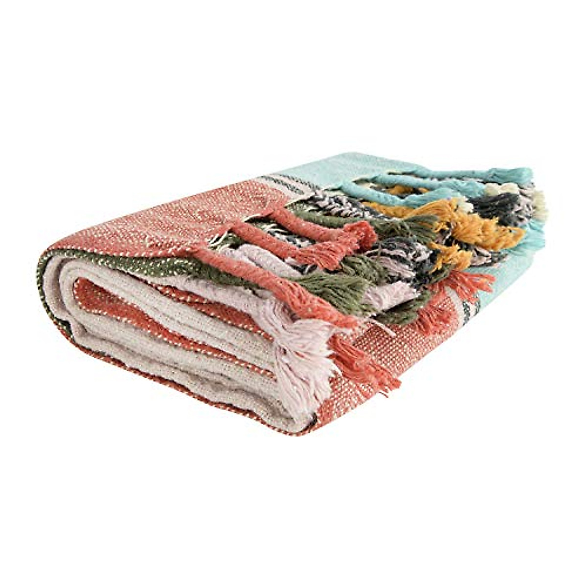 Creative Co-Op DF2410 60" L x 50" W Recycled Cotton Blend Striped Braided Fringe Throw, Multicolor