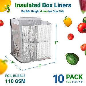 Amiff Foil Insulated Box Liners, 6 x 6 x 6 Inches. 10 Pack Insulated Shipping Boxes for Frozen Food. Self-Seal Insulated Boxes for Shipping Food. Leakproof Insulated Shipping Containers