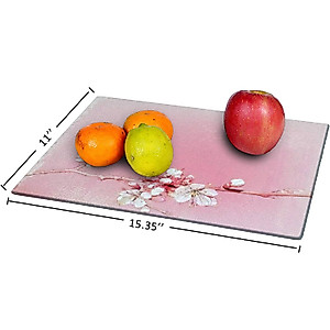 Tempered Glass Cutting Board japanese cherry blossoms in full bloom Tableware Kitchen Decorative Cutting Board with Non-slip Legs, Serving Board, Large Size, 15" x 11"