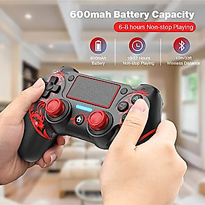 uscoreek Wireless Controller Compatible for PS4/Slim/Pro Console with Touch Pad, Audio Gyro, Double Vibration Function - Fire Dragon