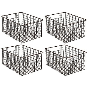 mDesign Metal Wire Closet Storage Basket Organizer with Handles for Organizing Bedroom, Bathroom, Mudroom, Entryway, Hallway, or Linen Closets - Concerto Collection - 4 Pack - Bronze