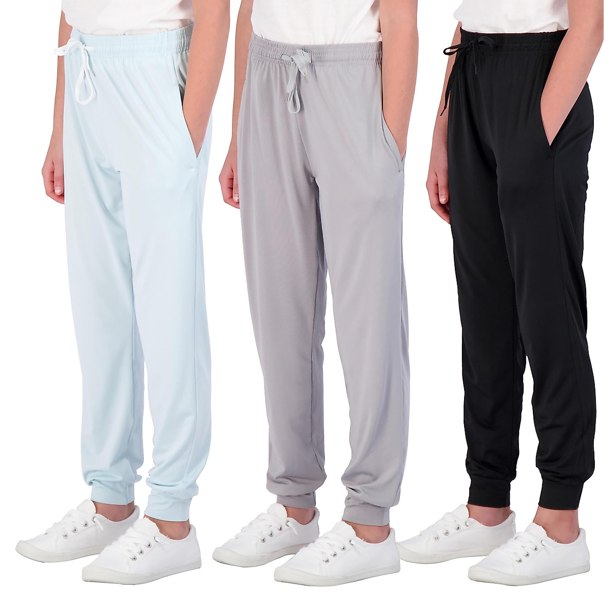 3 Pack: Girls Dry Fit Soft Sweatpants Girls Joggers Teen PJ Pants Athletic Warmup Basic Casual Sweatpants Sports Kids Clothing Clothes Youth Children Sweats Pant Running Leggings -Set 3, M (10/12)