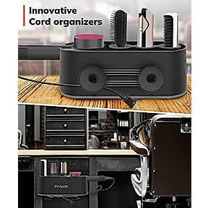 TASALON Hair Dryer Holder, Hair Tool Organizer, 3 in 1 Wall Mounted/Cabinet Door/Countertop Blow Dryer Holder, Flat Iron, Hair Straightener Holder, Curling Iron Holder, Hot Hair Tool Holder- Black