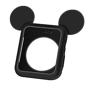 YU STORE Lovely Cartoon Mouse Ears TPU Protective Cover for I Watch 40mm and 44mm, Anti-Scratch Soft Silicone Protector Bumper Frame Protective Case for iWatch Series 4 Girls Boys (Black, 44mm)