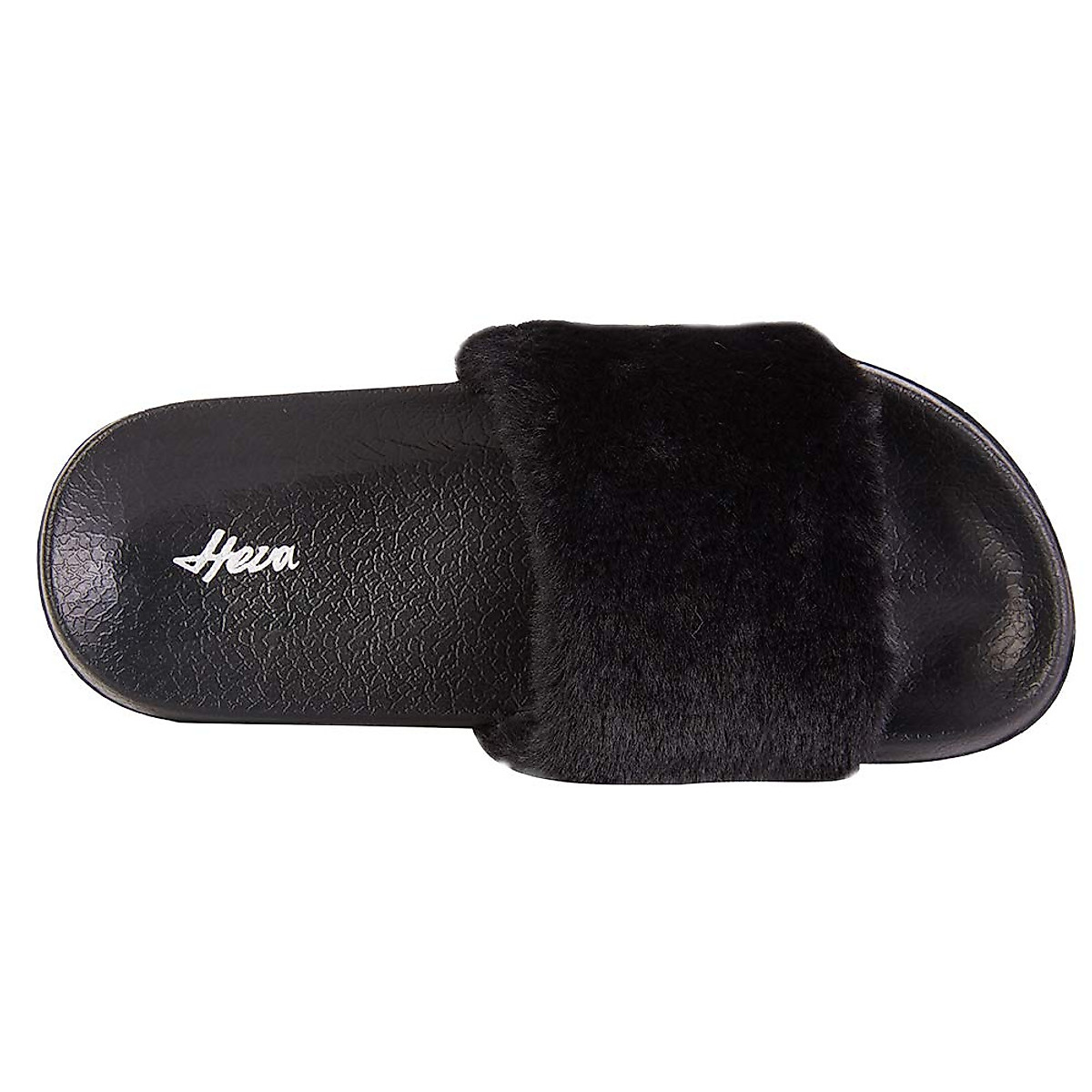 FUNKYMONKEY Women's Slides Faux Fur Cute Fuzzy Slippers Comfort Flat Sandals (9-10 M US, Black)