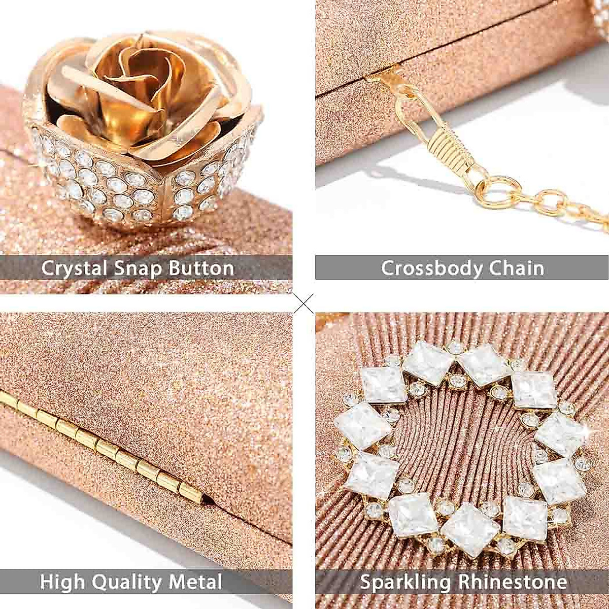Yokawe Women Evening Bag Glitter Pleated Clutch Purse Rhinestone Handbags for Bridal Wedding Prom Party (Champagne)