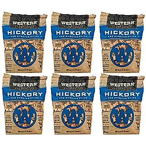WESTERN Premium BBQ 180 Cubic Inch Hickory Barbecue Flavorful Heat Treated Grilling Smoking Wood Chips for Charcoal Gas and Electric Grills (6 Pack)
