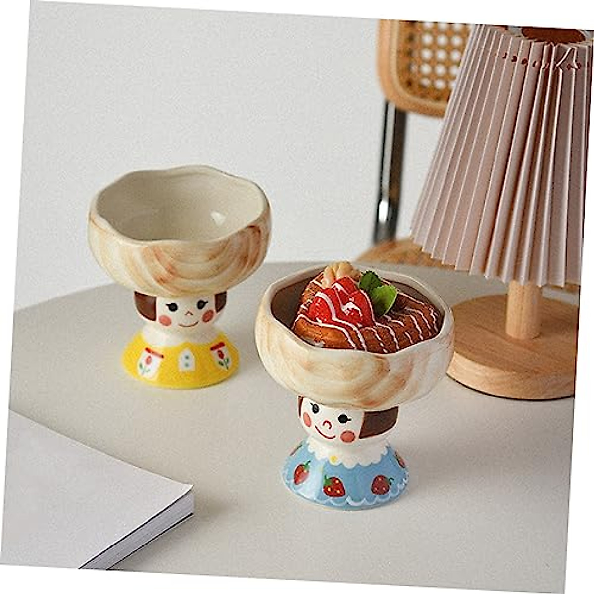 USHOBE Dessert Bowl Concrete Tray Decorative Trays Dessert Tray Footed Serving Bowl Fruit Dessert Bowl Footed Trifle Bowl Ice Cream Bowl Salad Bowl Ceramic Ice Cream Bowl Blue Plate