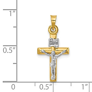 14k Yellow and White Gold Two Tone Cross Pendant Crucifix Charm