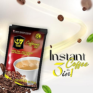 Trung Nguyen G7 Instant Coffee - 3-in-1 Roasted Ground Blend with Creamer & Sugar, Vietnamese Coffee (50 Sachets)