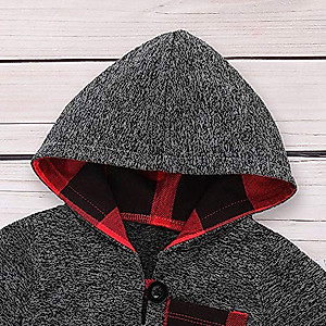 Ritatte Toddler Infant Baby Boys Clothes Plaid Long Sleeve Hoodie Sweatshirt Pants Fall Winter 5Pcs Outfits Set(Gray, 18-24 Months)