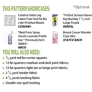 Bundle of Creative Grids Log Cabin Trim Tool for 8" Finished Blocks Quilt Ruler (CGRJAW1) and Country Retreat Log Cabin Pattern by Cut Loose Press