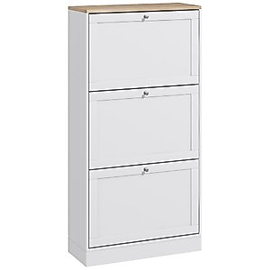 HOMCOM Narrow Shoe Storage Cabinet for Entryway with 3 Flip Drawers and Adjustable Shelves, Shoe Rack Organizer for 18 Pairs of Shoes, White