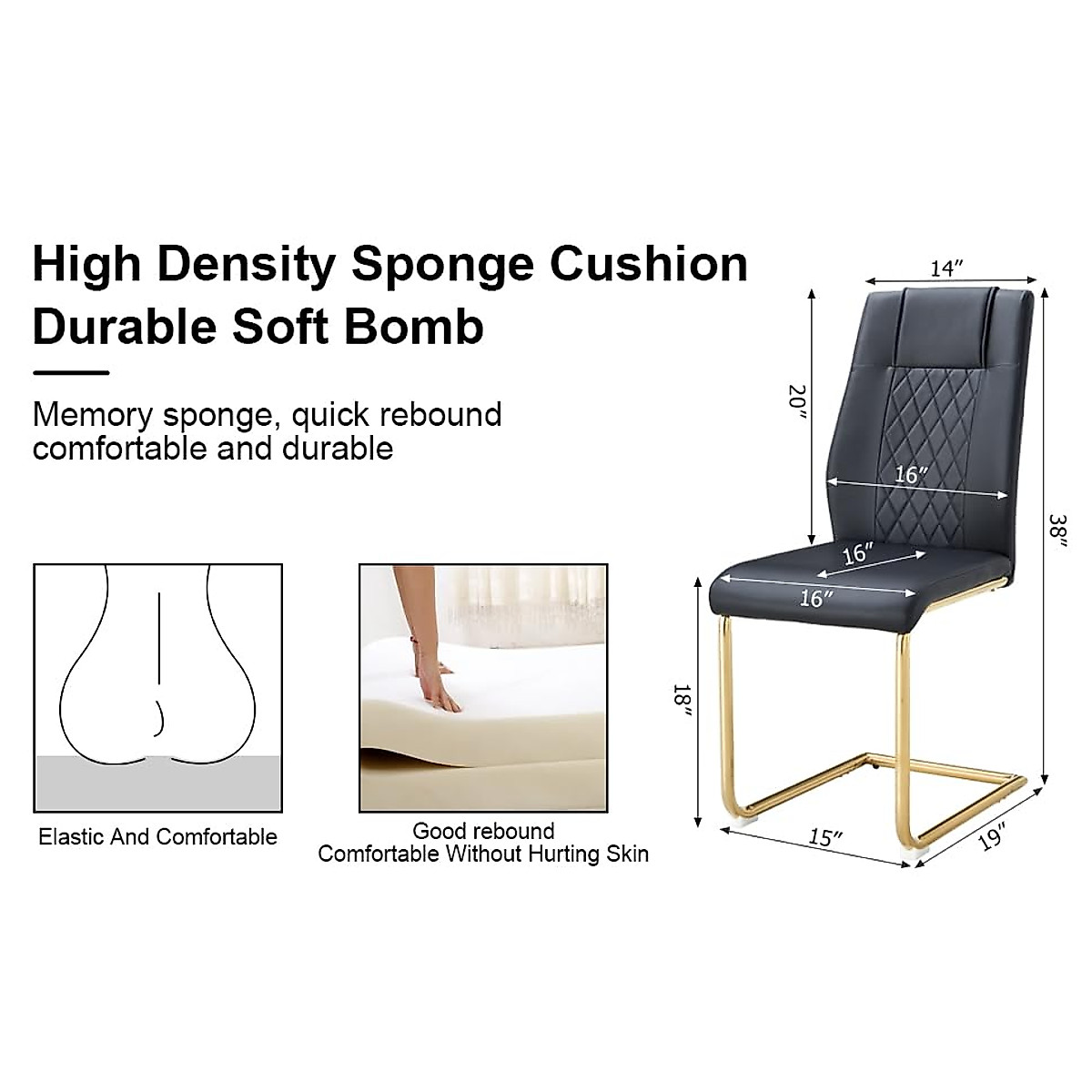 Modern Dining Chairs Set of 4, PU Leather Dining Chairs High Back Upholstered Chairs Ergonomics Dining Chairs with Gold Metal Leg for Kitchens,Living Rooms,Bedrooms,Offices (Black)