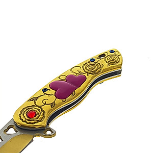 Falcon 7" Heart Rose Engraving Handle Cupid Heart Pocket Knife With LOVE Belt Clip 440 Stainless Steel Drop Point Blade