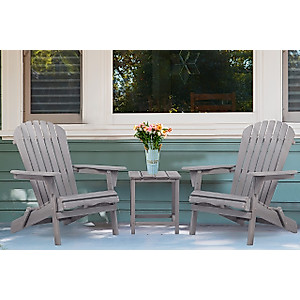 Mederra Wooden Folding Adirondack Chair Set of 2, Half Pre-Assembled Lounge Chair for Outdoor Patio Garden Backyard Deck Pool Beach, Grey