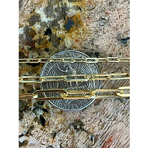 HarlemBling Solid 925 Sterling Silver - 14k Gold Plated - Elongated Rolo Paperclip Necklace - 2.5mm 3mm 4mm - 16-24" - Very In Fashion Ladies Chain - MADE IN ITALY (16, 4mm)