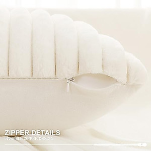 Pallene Faux Fur Plush Throw Pillow Covers 18x18 Set of 2 - Luxury Soft Fluffy Striped Decorative Pillow Covers for Sofa, Couch, Living Room - Cream White