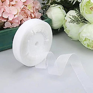 MUWOOB 1 inch White Organza Ribbon, 50 Yard Sheer Chiffon Ribbon for Gift Wrapping, Transparent Wired Tulle Ribbon for Holiday Presents, Birthday Cards, Wedding Party Decoration, Hair Bows Making