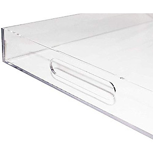 Durable Acrylic Tray Breakfast Serving Tray - 5MM Thick Big Rectangular Waterproof Acrylic Serving Platter with Handles for Coffee, Tea, Food -Elegant Acrylic Decorative Tray (Clear Tray-16''x12'')