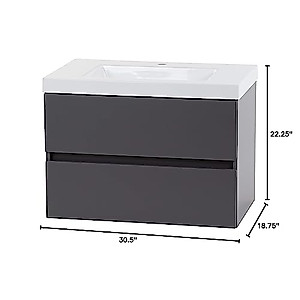Spring Mill Cabinets Innes 30 Inch Floating Bathroom Vanity with White Single Sink Top, 2 Soft-Close Drawers, 30.5" W x 18.75" D x 22.25" H, Cement