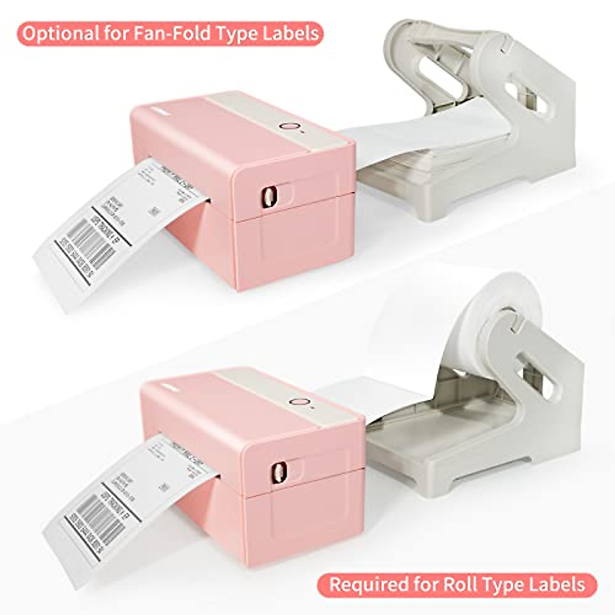 JADENS Pink Thermal Label Printer & White Label Holder, Label Holder for Rolls and Fan-fold Labels & Bluetooth Thermal Label Printer