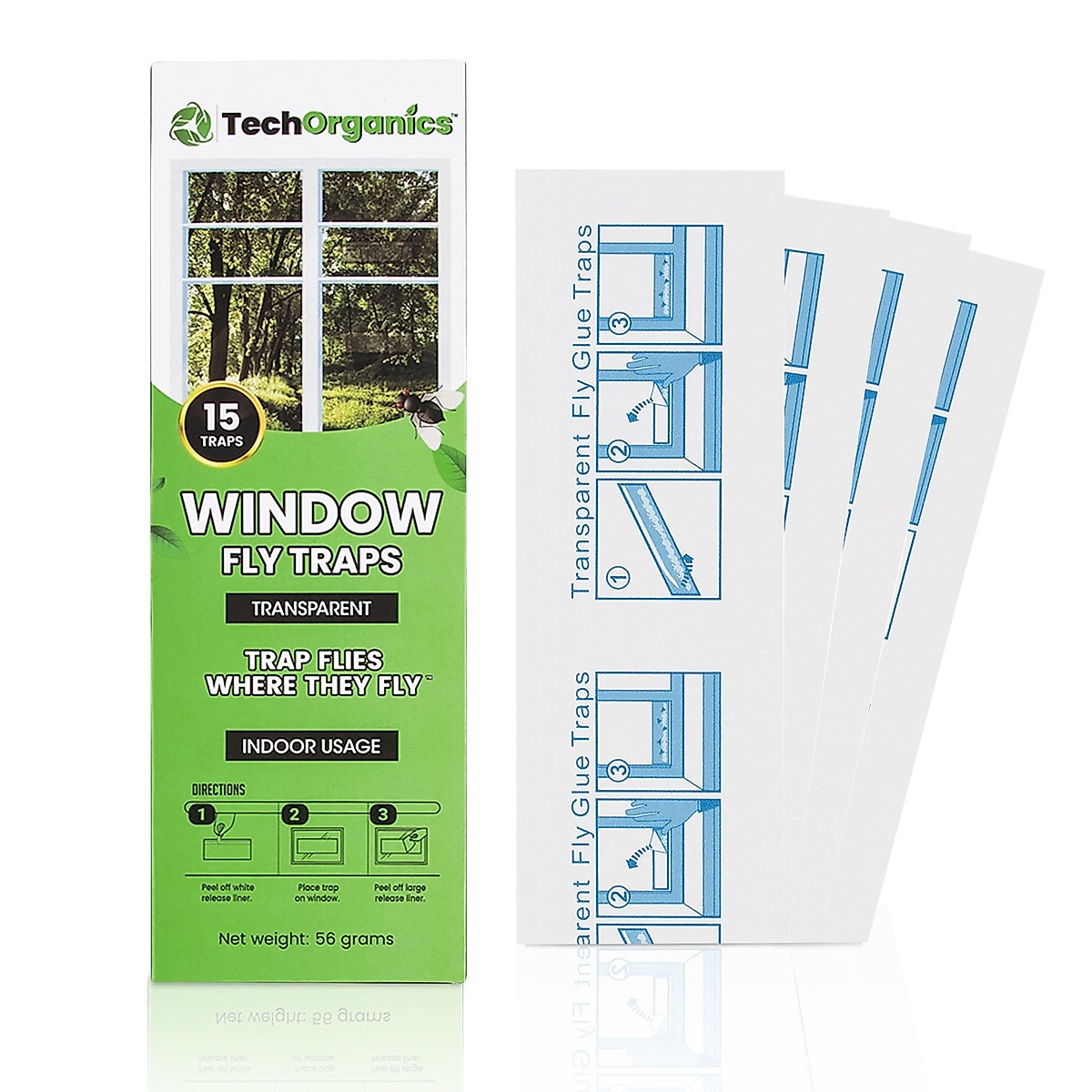 Fly Trap Indoor or Outdoor Usage | Window Fly Traps are Clear & Transparent | Also for Moths, Gnats, Fruit Flies, Spiders and Ants | Easy to Use - Easy to Dispose | Pack of 15