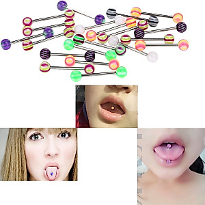 ROSENICE 20pcs Colorful Women Tongue Ring Bar Stud (Random Color)