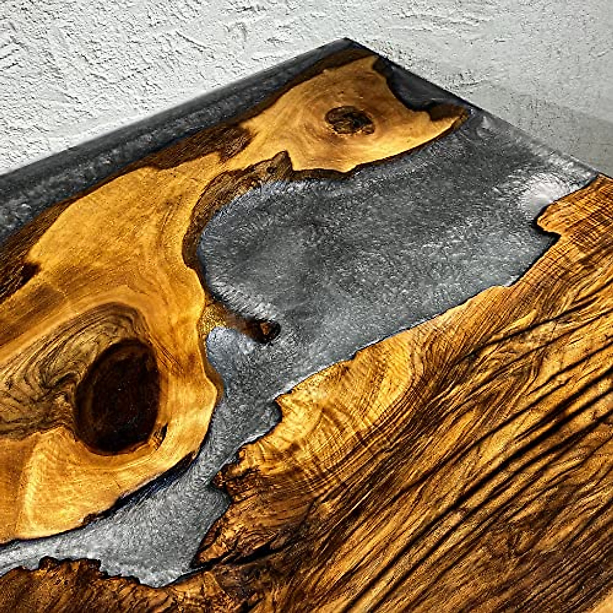 Epoxy Dining Table | Epoxy Resin Table | Live Edge River Table | Pearlescent Silver Epoxy River Table | Gray Epoxy Table | Walnut Table (39" x 98")