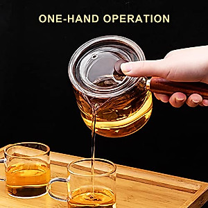 PARACITY Glass Teapot with Infuser, Japanese Tea pot Stovetop Safe, Clear Tea Kettle with Wooden Handle, Blooming and Loose Leaf Tea Maker for Camping, Travel 19 oz 550 ml