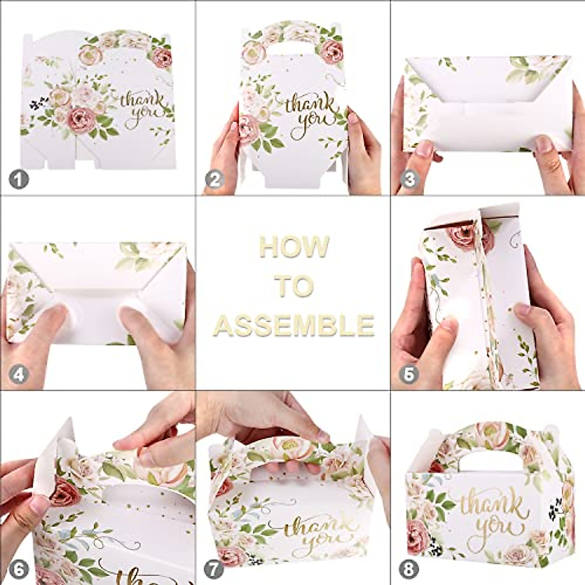 SOSFKIM Gable Treat Boxes Large 24 Pack - Floral Party Favor Boxes Bulk Embossed Foil 6.3x 3.5x 3.5in - Goodie Gable Boxes for Baby Shower, Wedding, Birthday