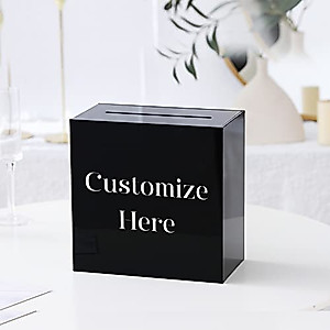 UNIQOOO Black Acrylic Wedding Card Box with Slot, Thick DIY Large 10x10x5.5 inch w/ No Print, Wedding Receptions Wishing Well Money Box, Birthday, Memory Box