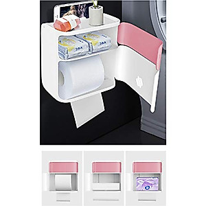 FURLOU Toilet Paper Roll Holder,Double Layer Tissue Rolls Stand Dispenser,with Mobile Phone Holder Wall Mounted Self Adhesive Waterproof Dustproof,Bathroom,Living Room, Kitchen Racks