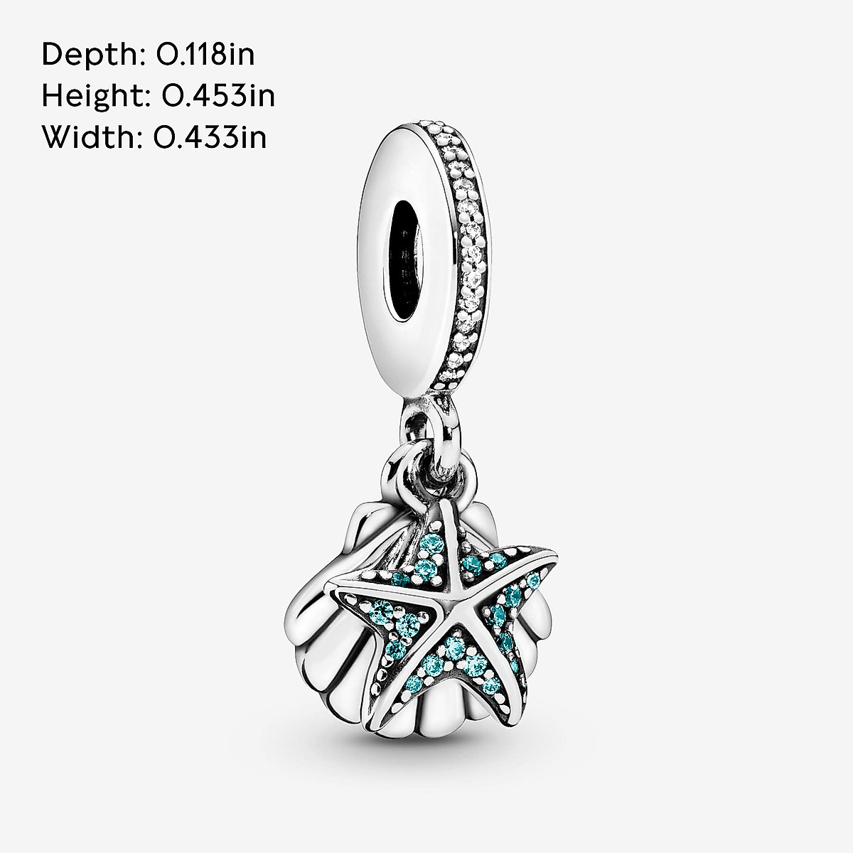 Pandora Jewelry Starfish and Sea Shell Dangle Cubic Zirconia Charm in Sterling Silver, No Box