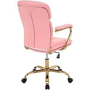 MFD LIVING Home Office Chair, Modern Upholstered Mid-Back PU Leather Task Desk Chair with Arms, Adjustable Rocking Swivel Computer Chair with Wheels (Pink)