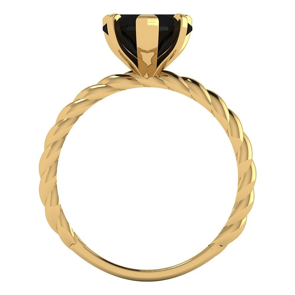 1.95ct Heart Cut Solitaire Rope Twisted Knot Genuine Natural Black Onyx 5-Prong Classic Statement Ring 14k yellow Gold 5.75