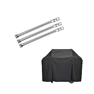 QuliMetal 19.5" 62752 Grill Burner and 7130 Grill Cover for Weber Genesis 300 Series (2011-2016) with Front Control Panel