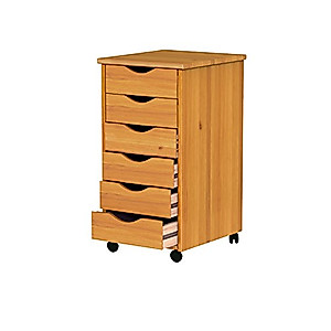 Adeptus Original Roll Cart, Solid Wood, 6 Drawer Narrow Drawers Roll Carts, Medium Pine